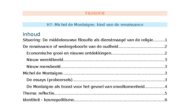 FILOSOFIE H7: Michel de Montaigne en de Renaissance Filosofie - Studocu