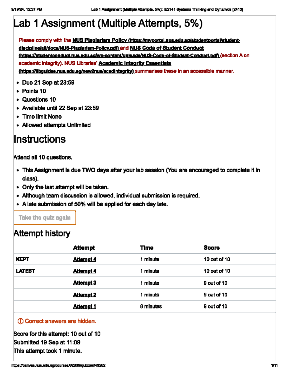LAB 1 Assignment - 12:37 PM Lab 1 Assignment (Multiple Attempts, IE2141 ...