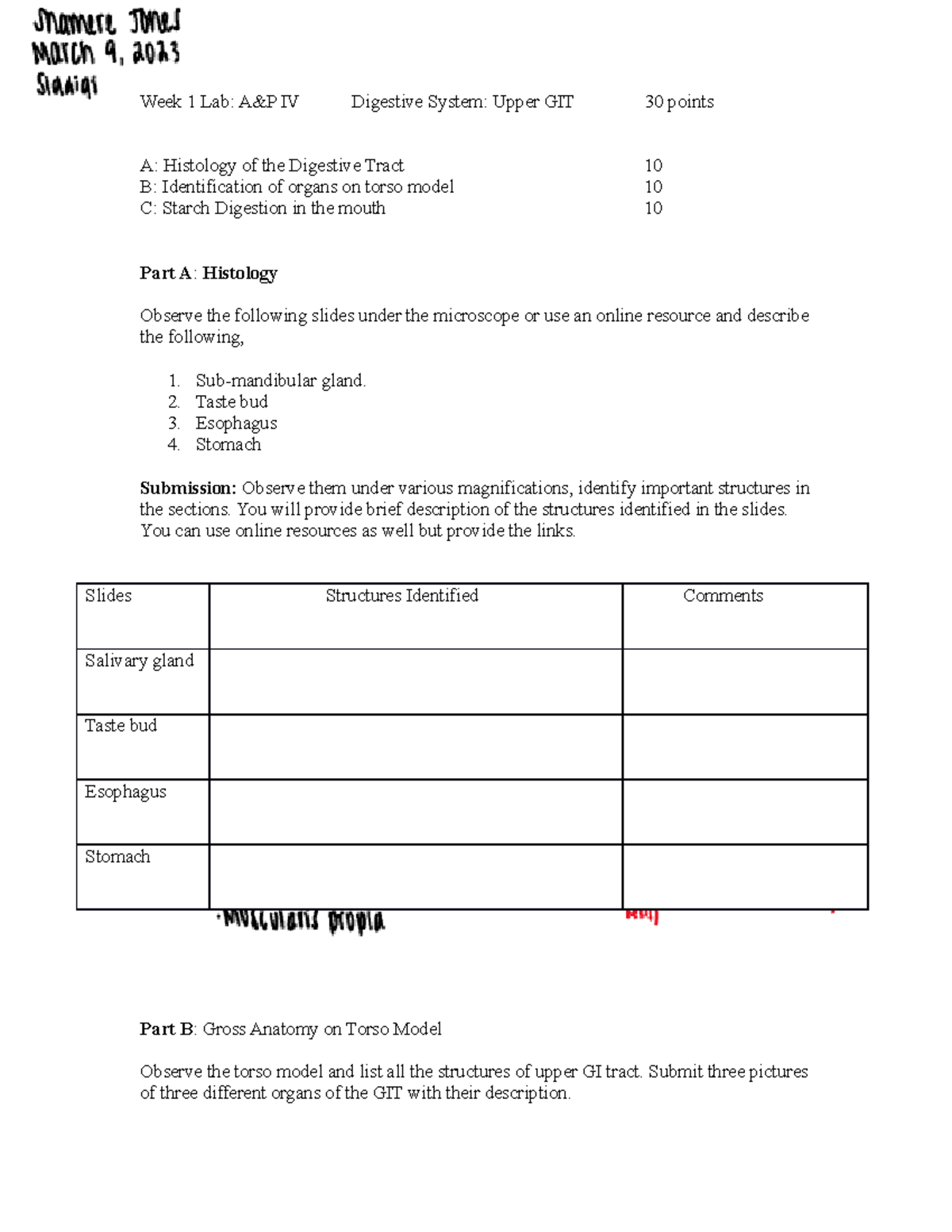 A&P IV Week 1 Lab: Upper GIT Study & Digestion Activities - Studocu