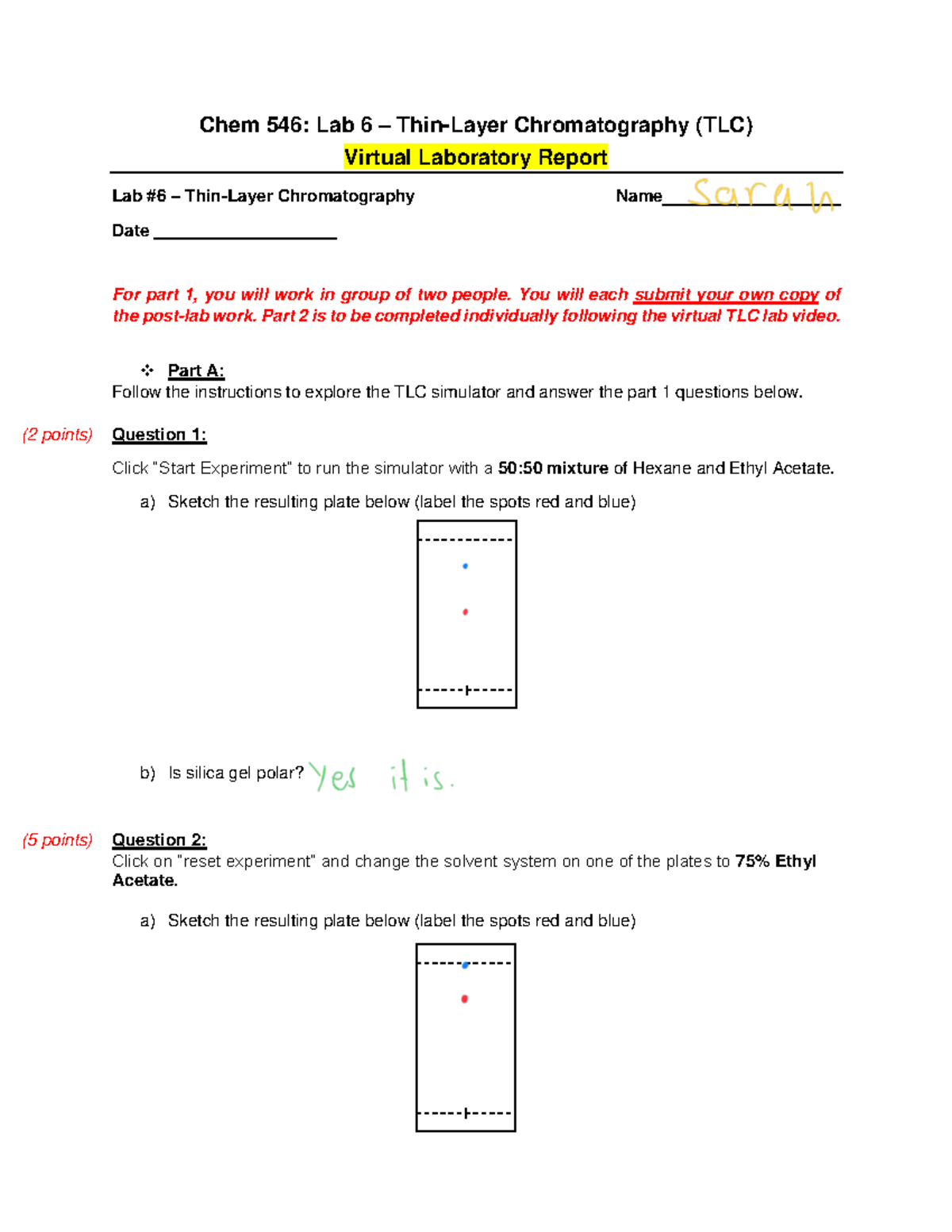 CHEM+546+Virtual+Lab+%236+Thin-Layer+Chromatography-+Report - Chem 546: Lab 6 – Thin-Layer - Studocu