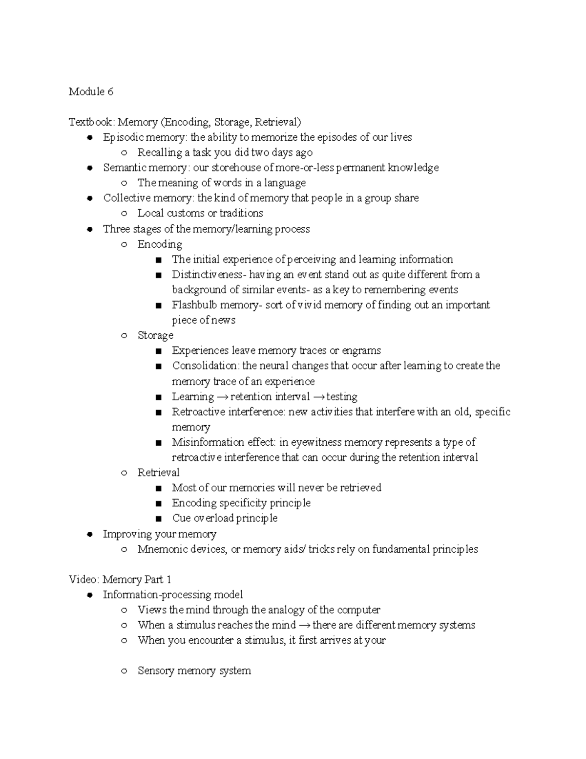 Understanding Memory: Module 6 Overview and Key Concepts - Studocu