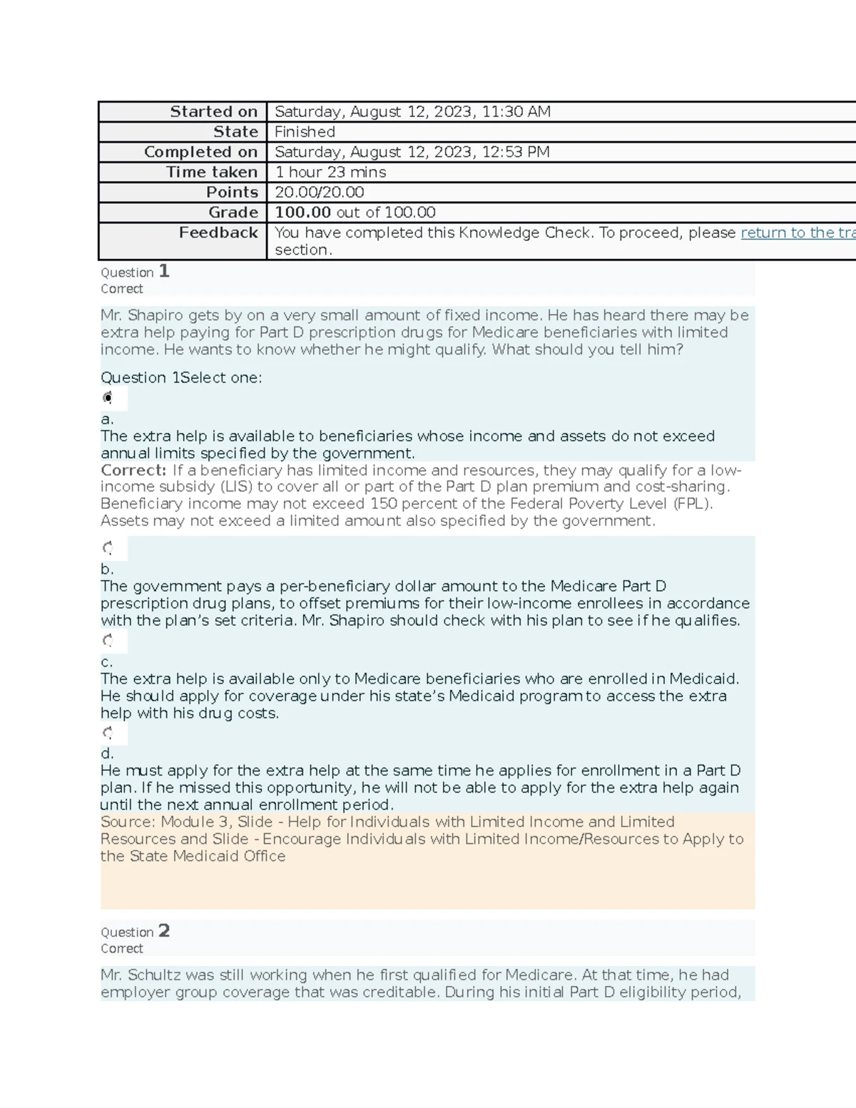 Module 2 Test Score 100 - Part C and Other Medicare Health Plans all ...