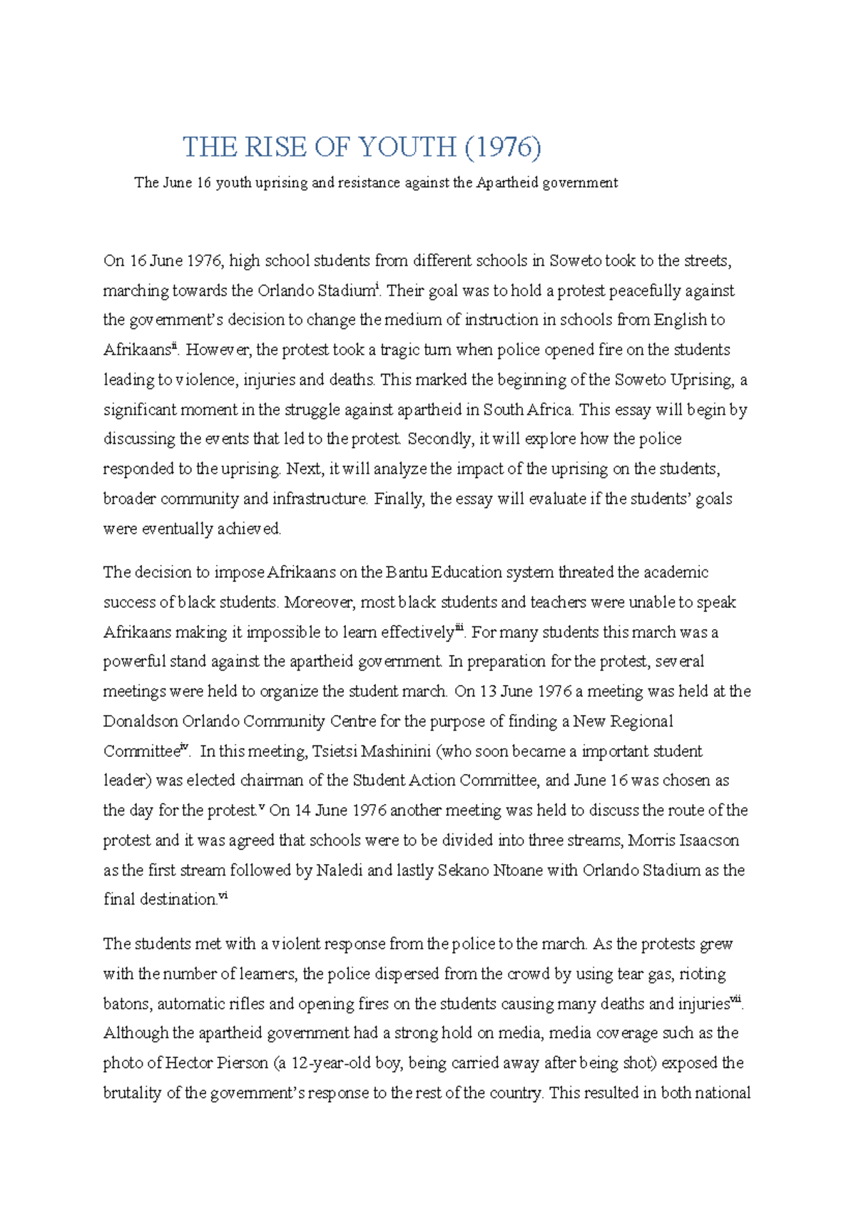 SOWETO UPRISING (1976): Youth Resistance Against Apartheid - Studocu