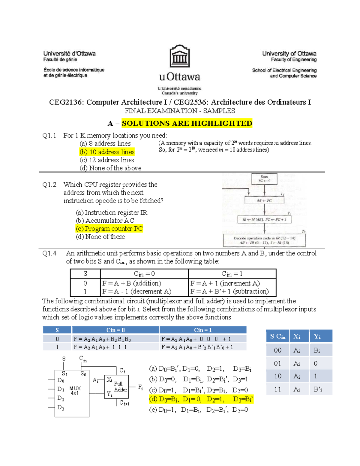 CEG2136-2536: Final Exam Solutions for Computer Architecture I - Studocu