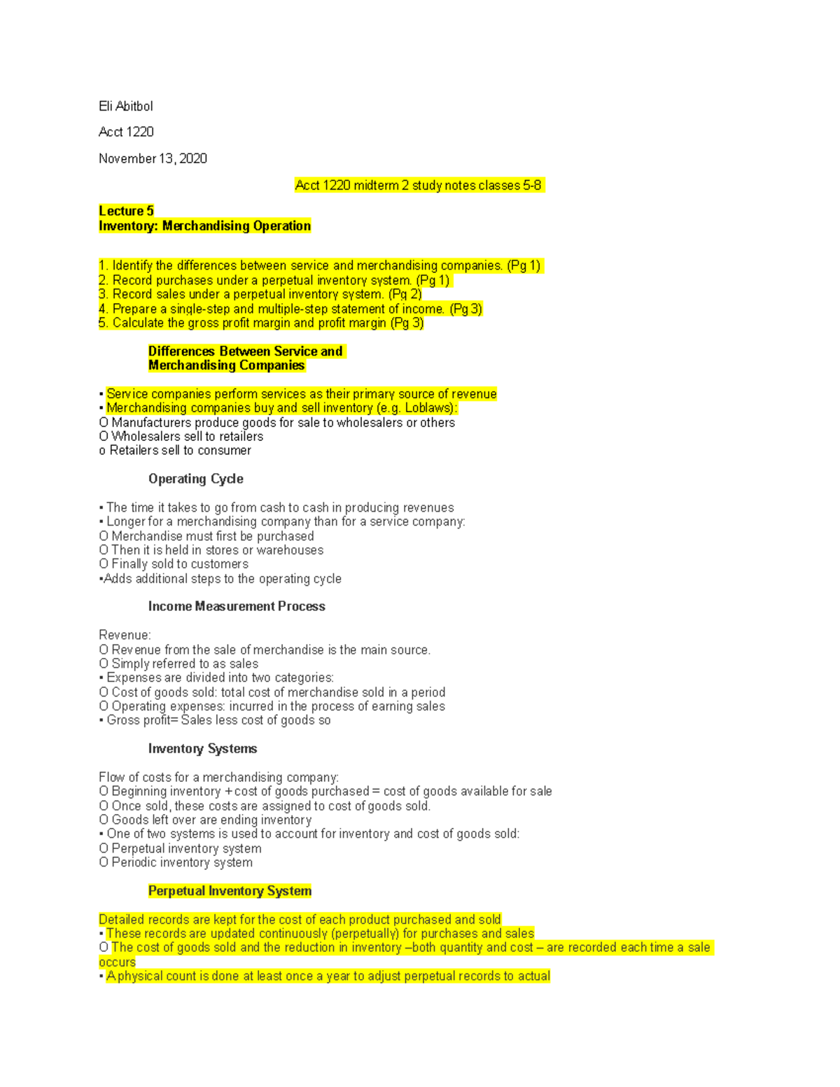 Acct 1220 midterm 2 notes - Acct4340 - U of G - Studocu