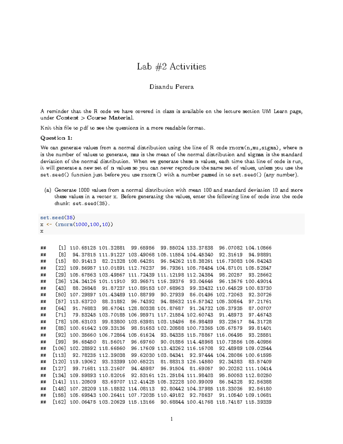 Lab 2 Activities: R Code and Statistical Analysis Guide - Studocu
