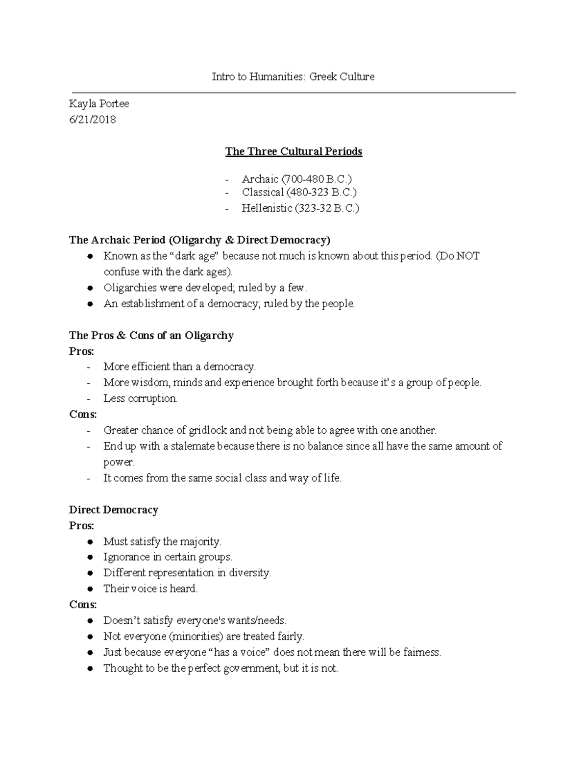 Intrro to Humanities - Greek Culture Notes - Intro to Humanities: Greek ...