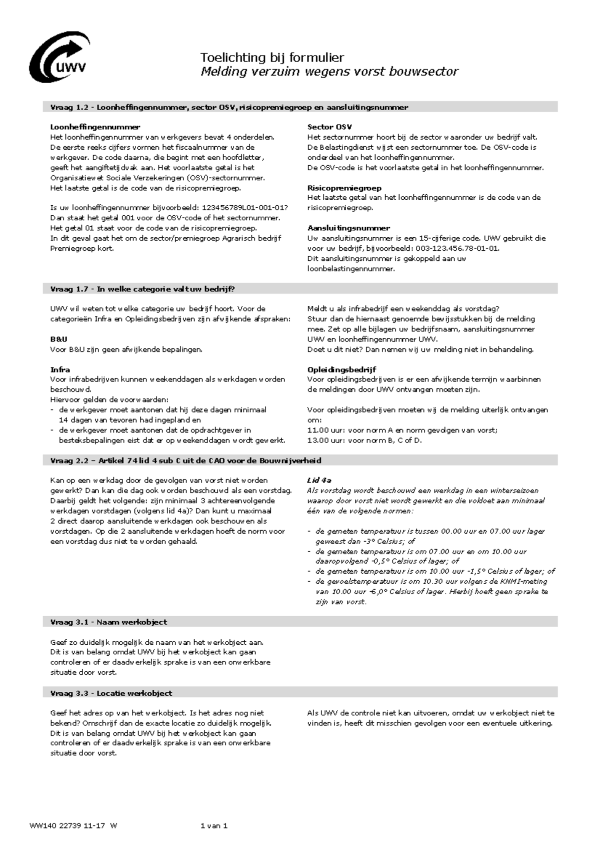 Toelichting Formulier Melding Verzuim Vorst Bouwsector UWV - Studeersnel