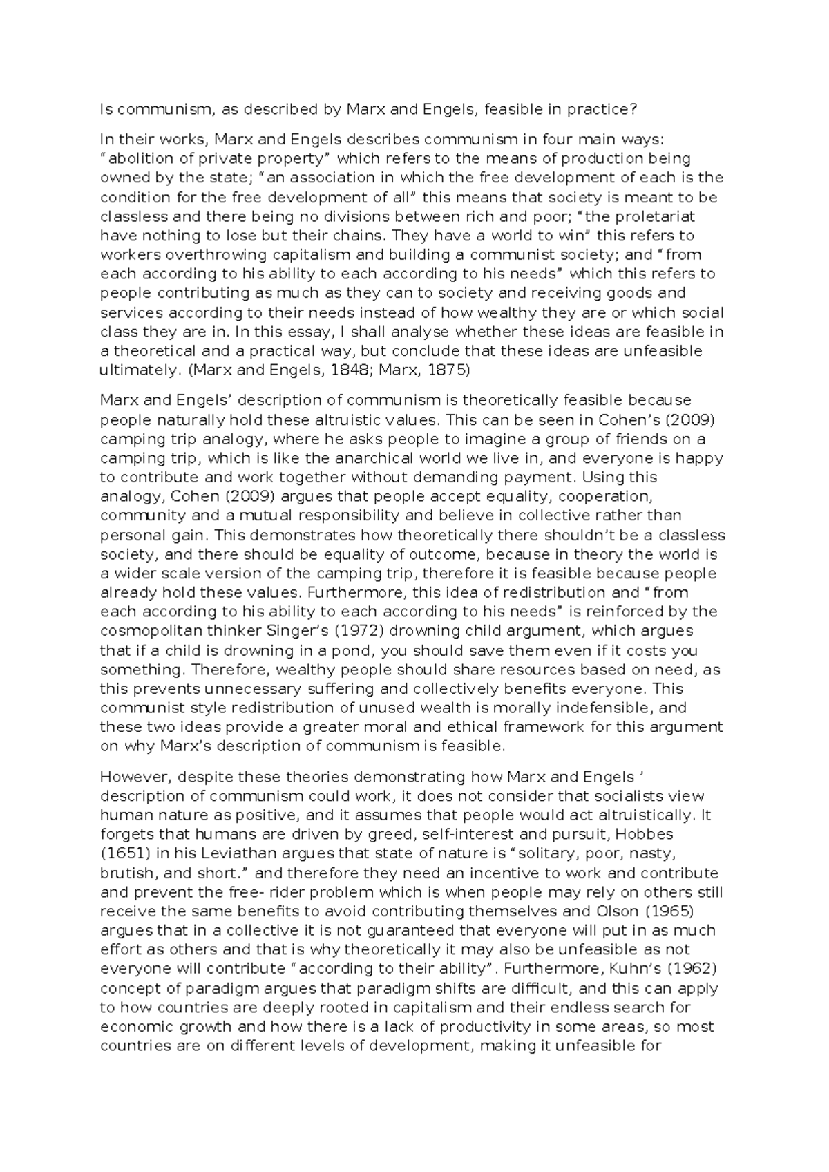 Communism Feasibility: Analyzing Marx and Engels' Theories (PHIL 101 ...
