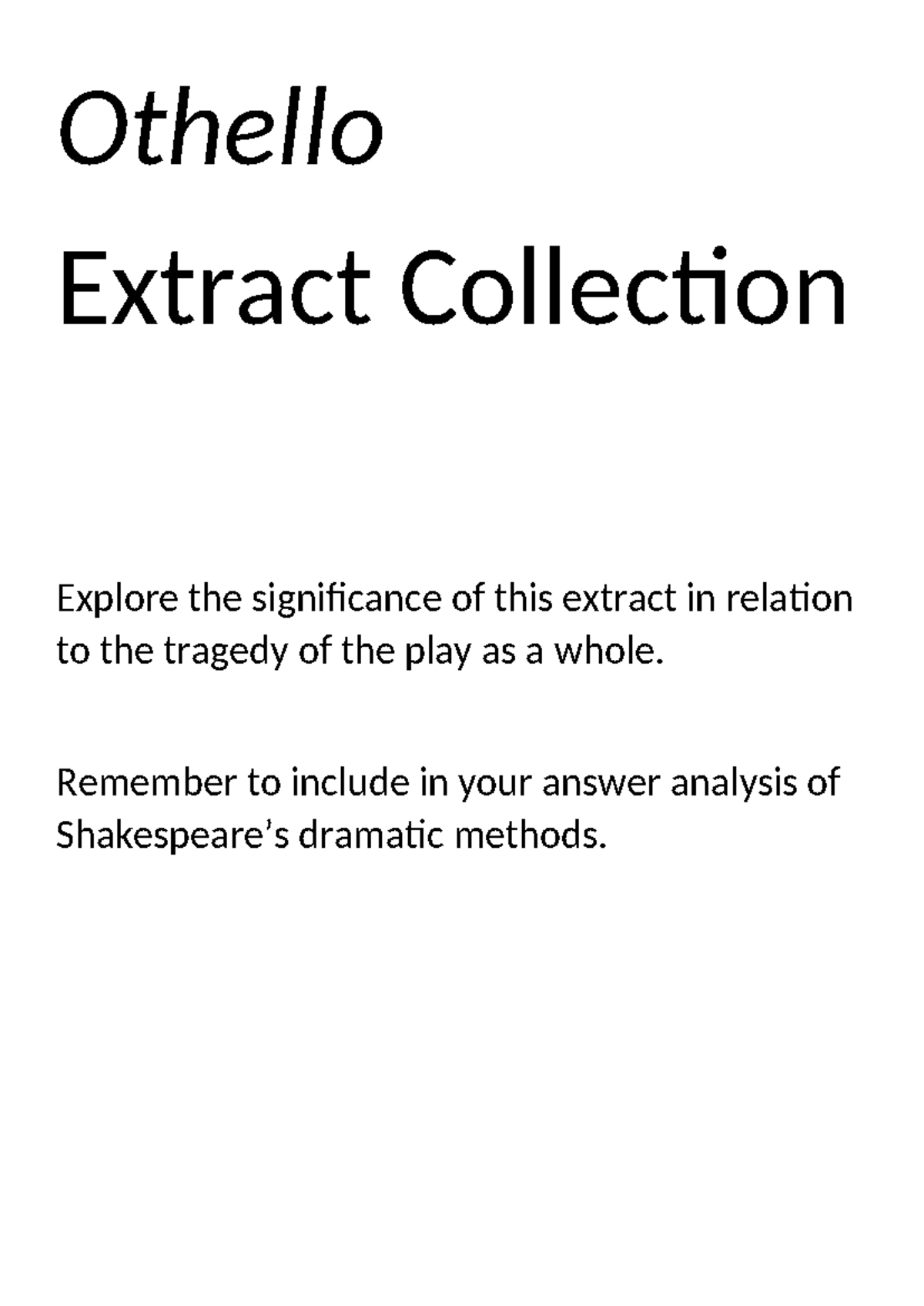 Othello Extract Analysis: Key Moments and Dramatic Techniques - Studocu