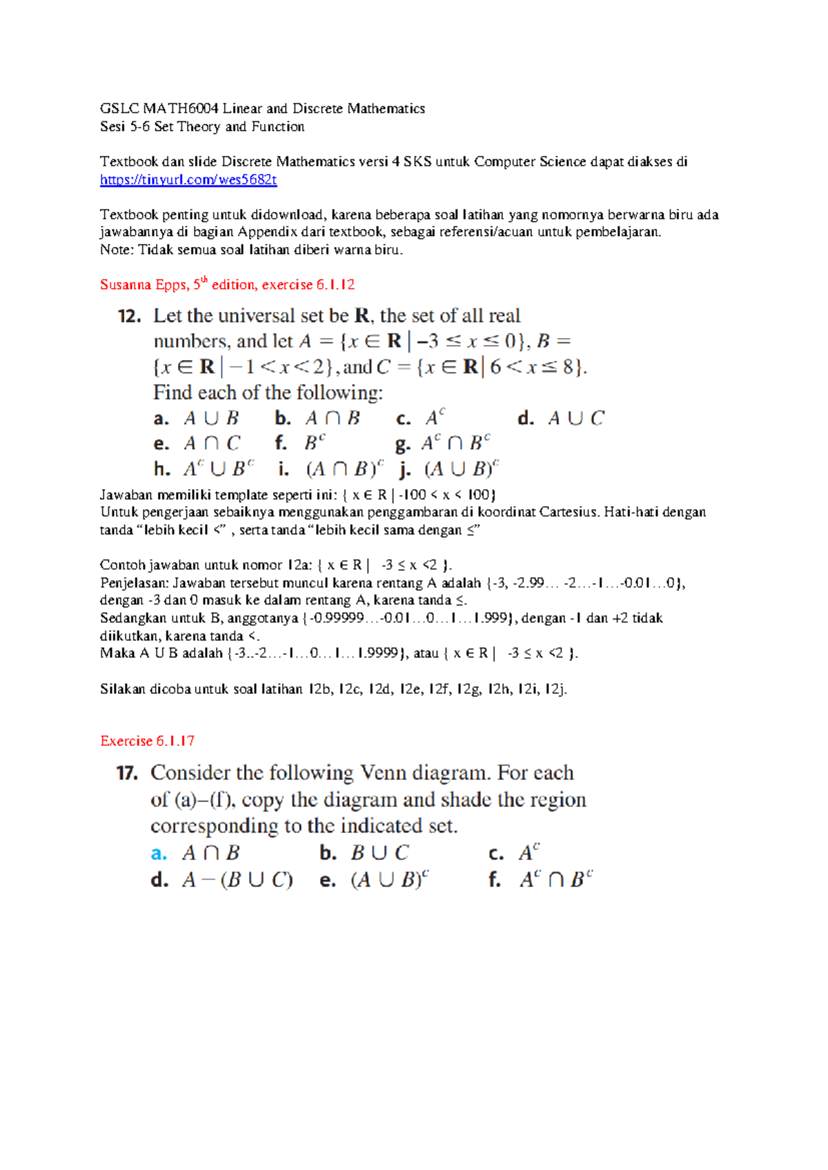 GSLC MATH6004 Linear and Discrete Mathematics: Set Theory & Functions ...