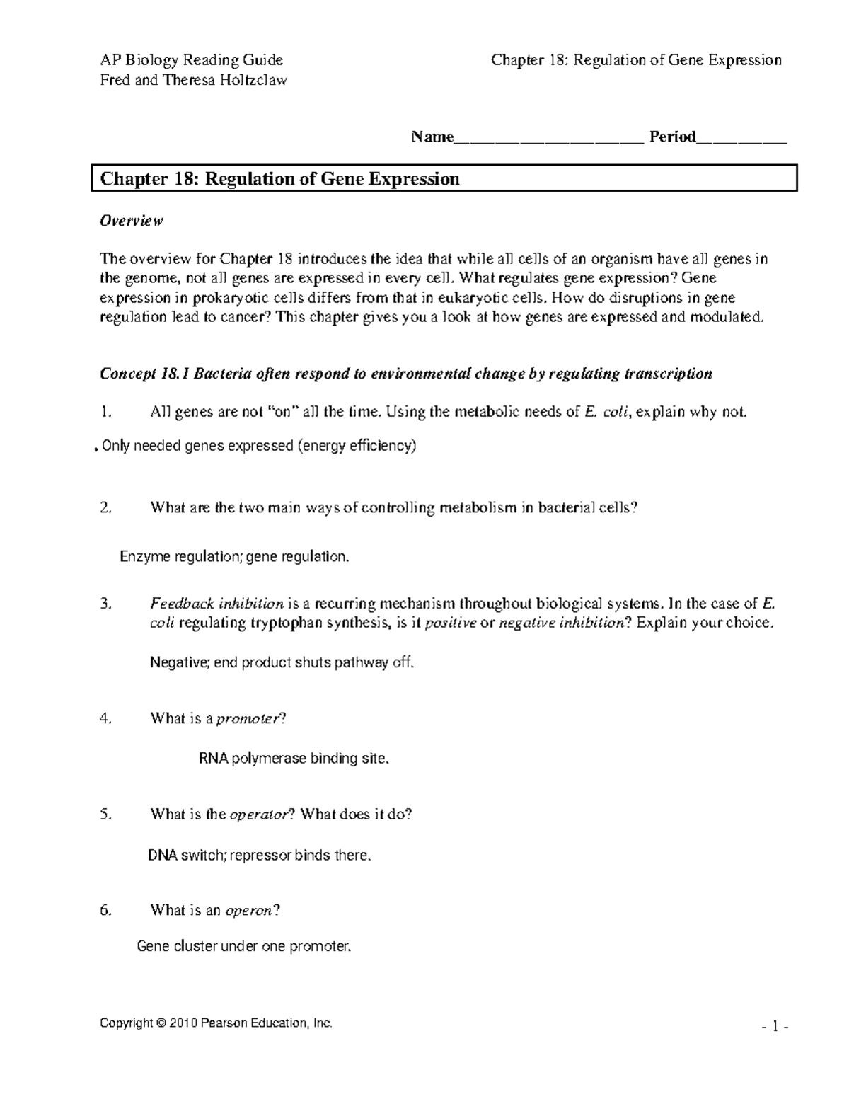 AP Biology Reading Guide: Chapter 18 - Gene Expression Regulation - Studocu