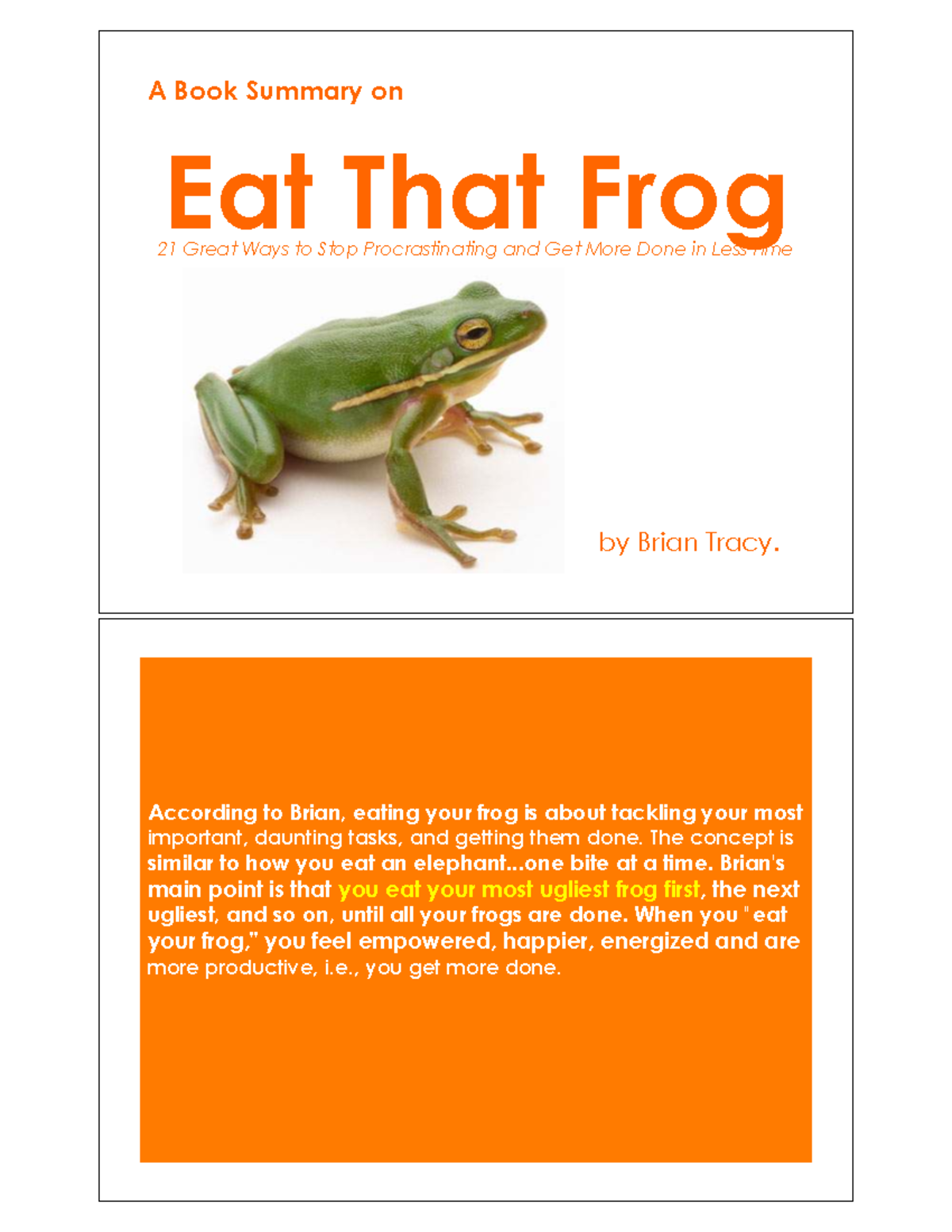 Eat That Frog! Summary: 21 Principles to Overcome Procrastination - Studocu