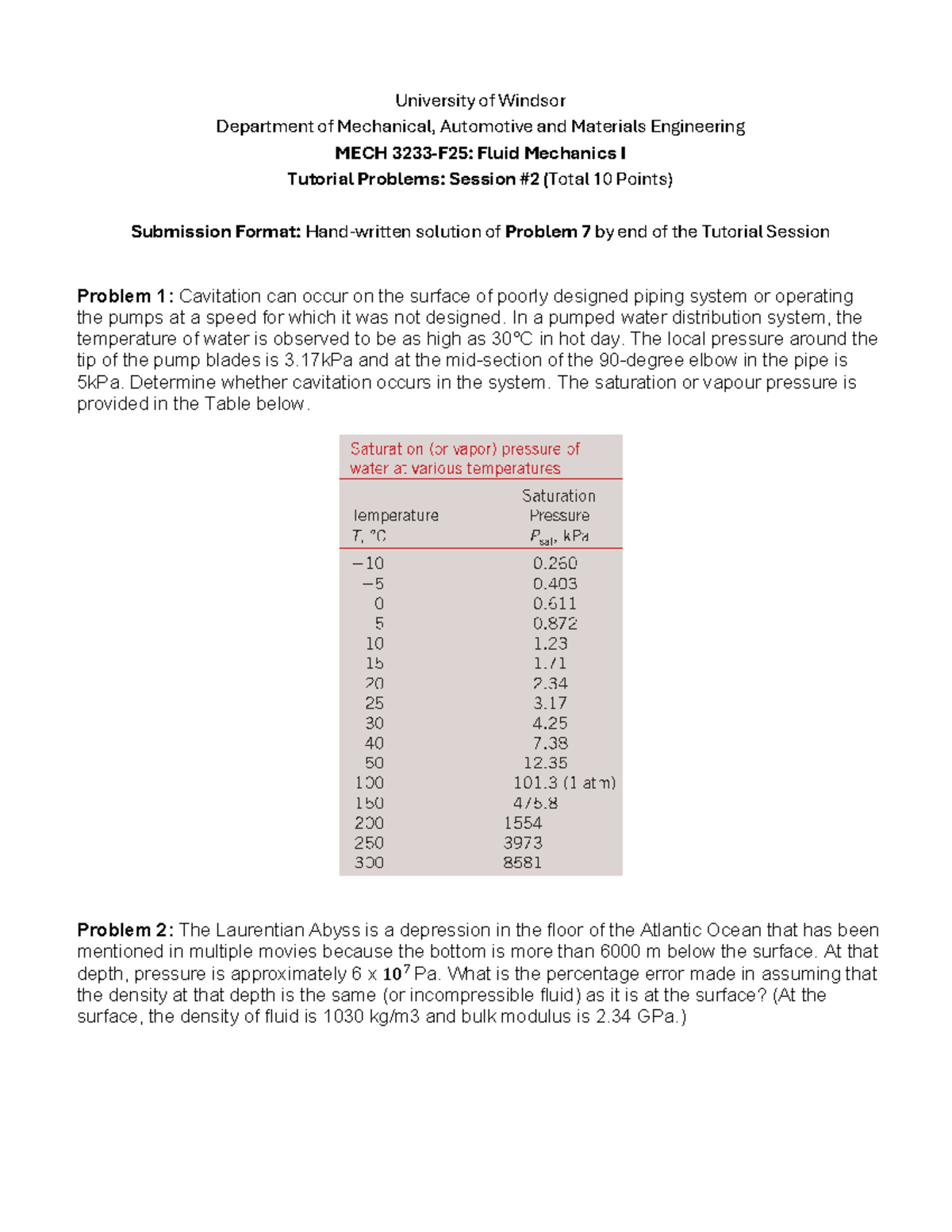 MECH Fluid Mechanics I Tutorial Problems: Session 2 Solutions - Studocu