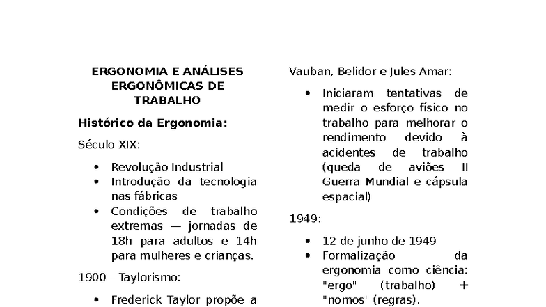 ERG 101: Ergonomia e Análises Ergonômicas de Trabalho - História e Práticas - Studocu