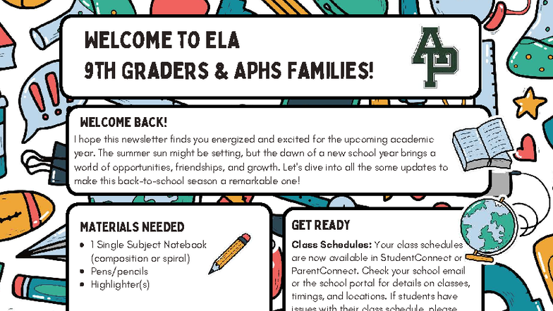 Welcome to ELA 9 Newsletter - APHS Families! - Studocu