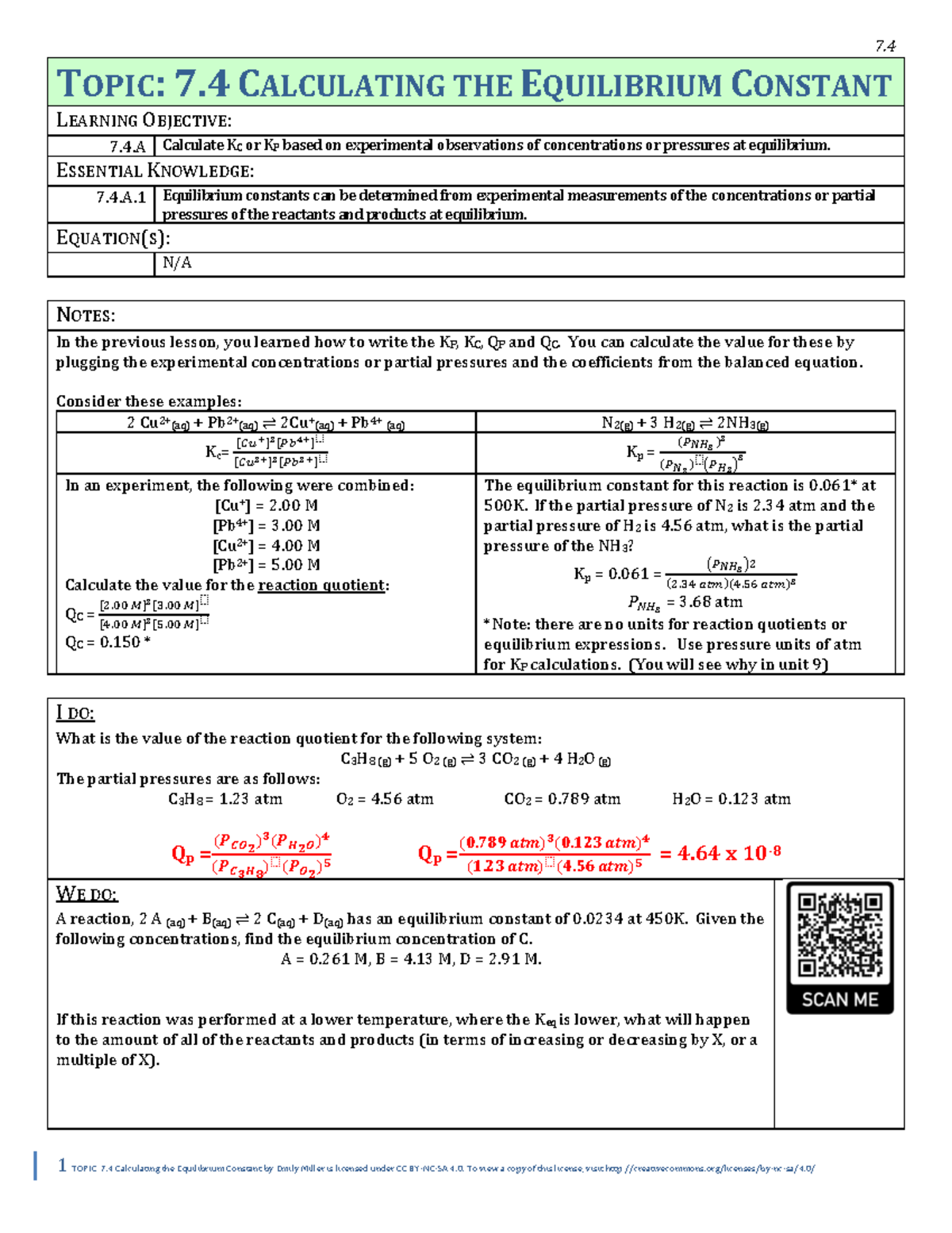 Calculating the Equilibrium Constant: Course 7.4 Notes and Exercises ...