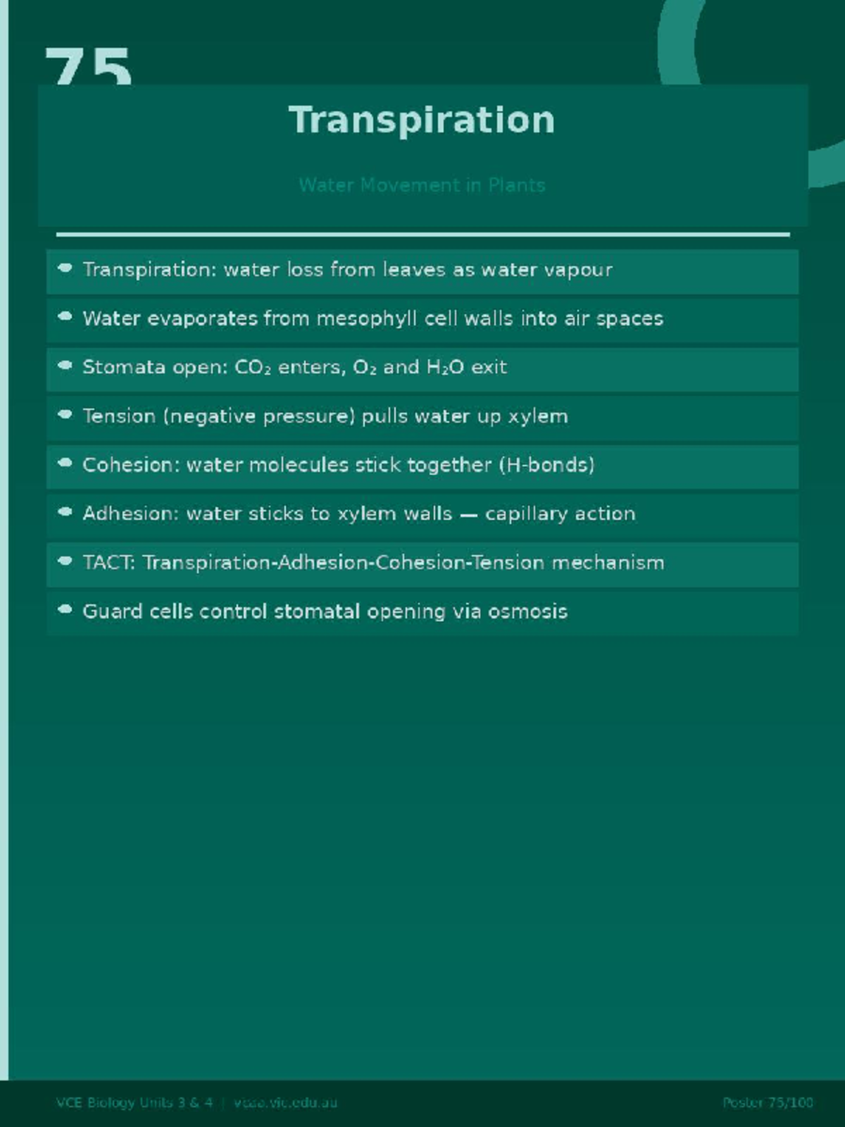 75 transpiration - biology unit 3/4 summary for the topic - 75 ...