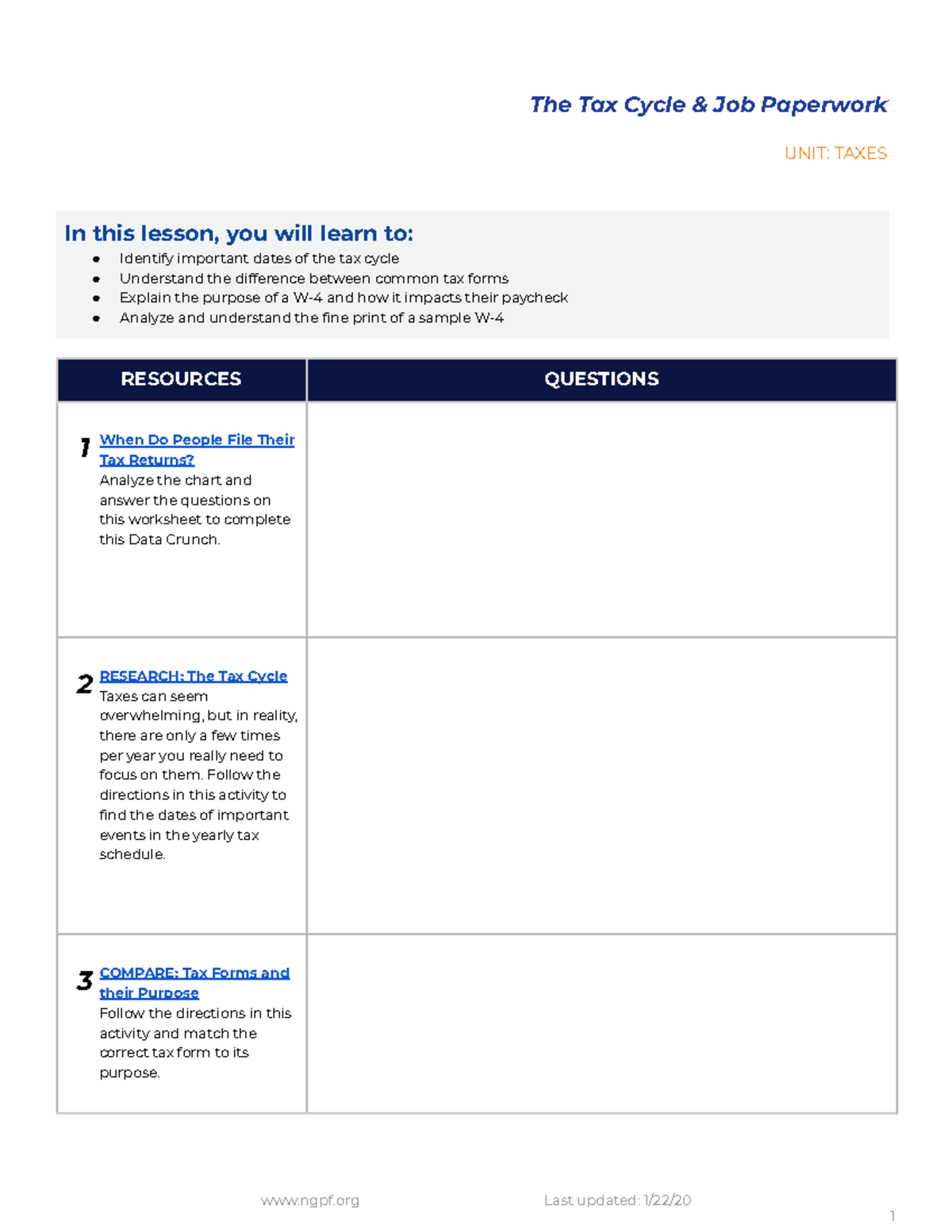 TAX 101: Understanding the Tax Cycle and Completing Job Paperwork - Studocu