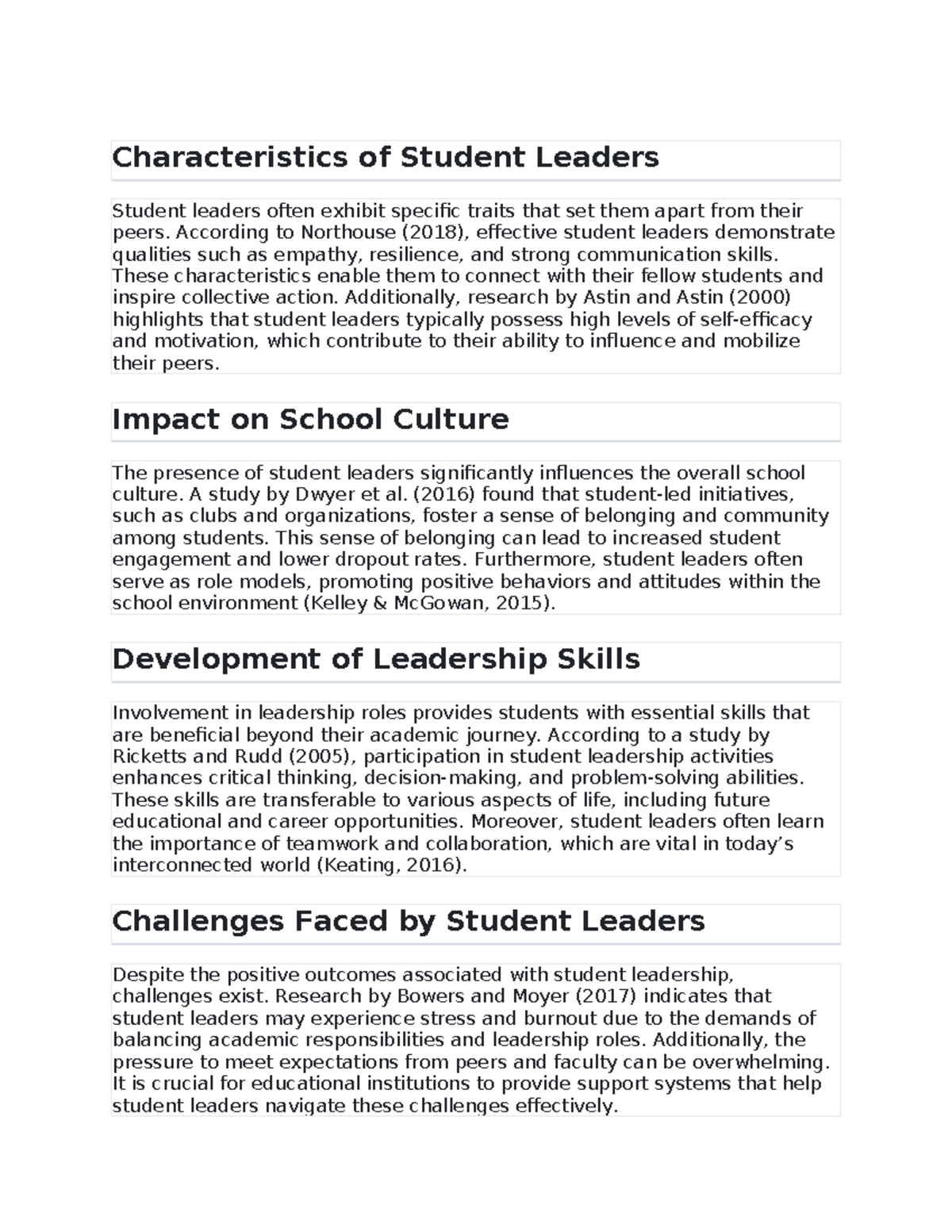 RRL - Characteristics and Challenges of Student Leaders - Studocu