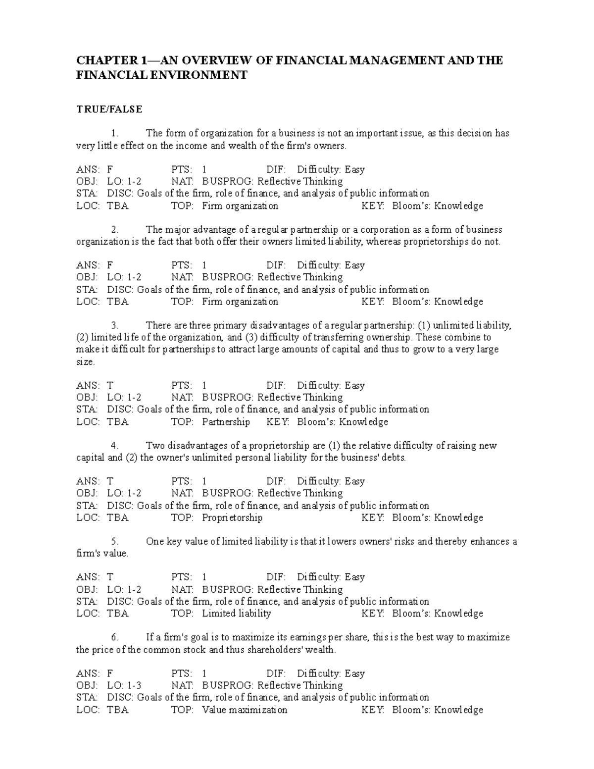Chapter 02 Risk and Return: True/False & Multiple Choice Review - Studocu