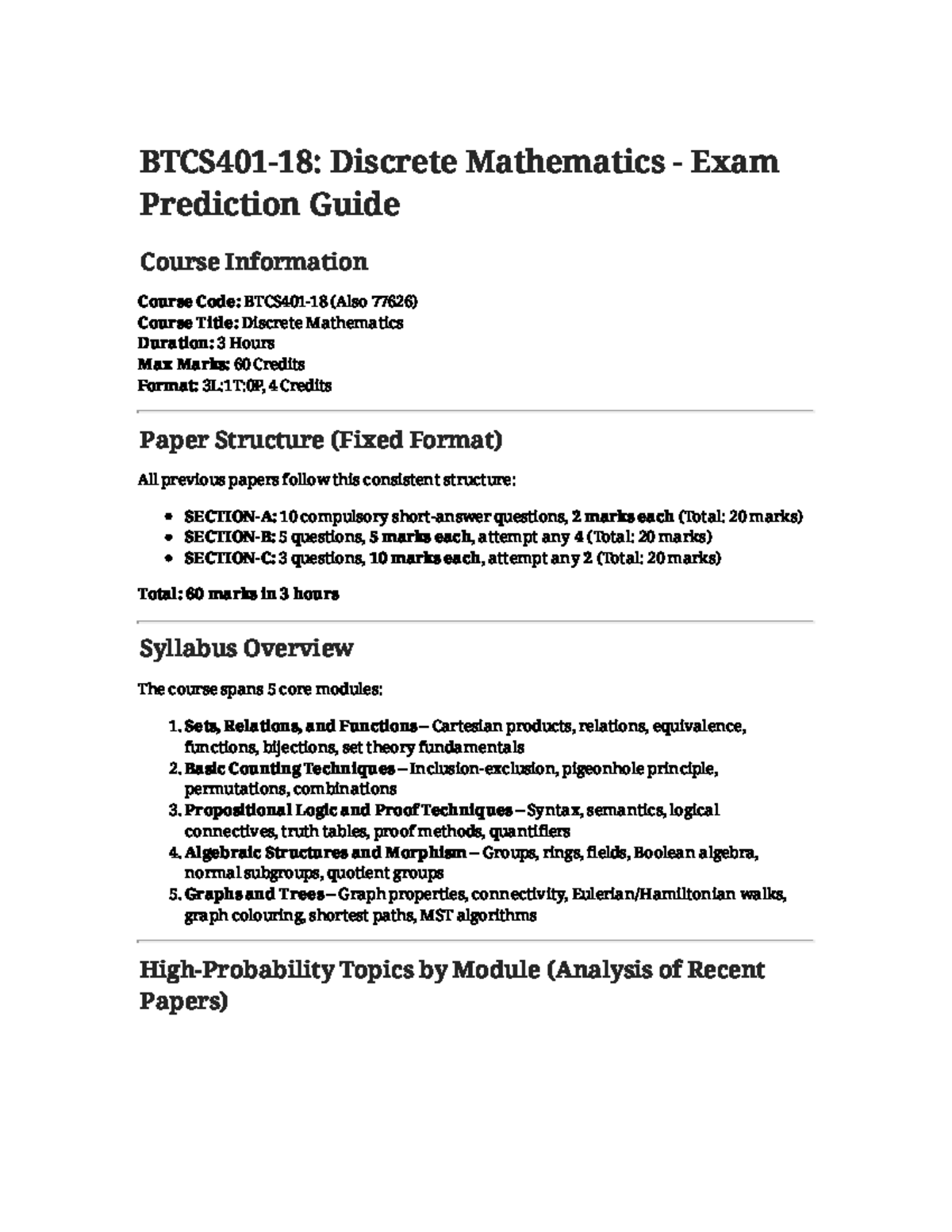 Discrete Mathematics Exam Prediction Guide (Course Code: 77626) - Studocu