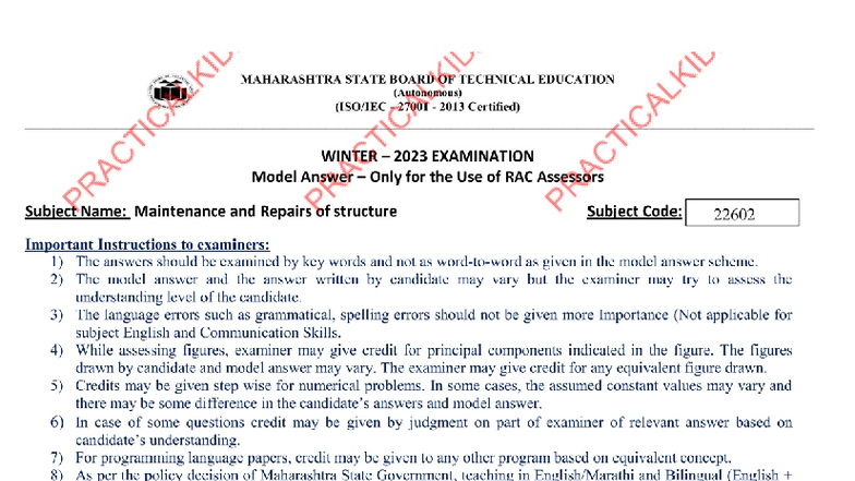 MRS 22602 Winter 2023 Practical Exam Model Answers on Structure ...