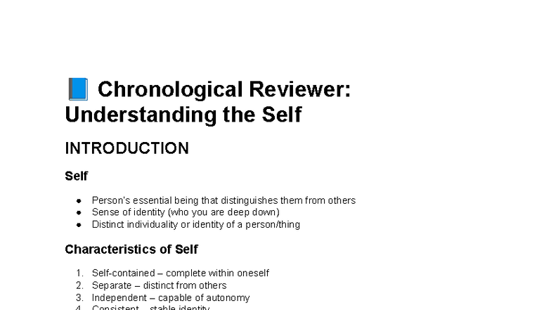 Understanding the Self: Battery Exam Reviewer - Studocu