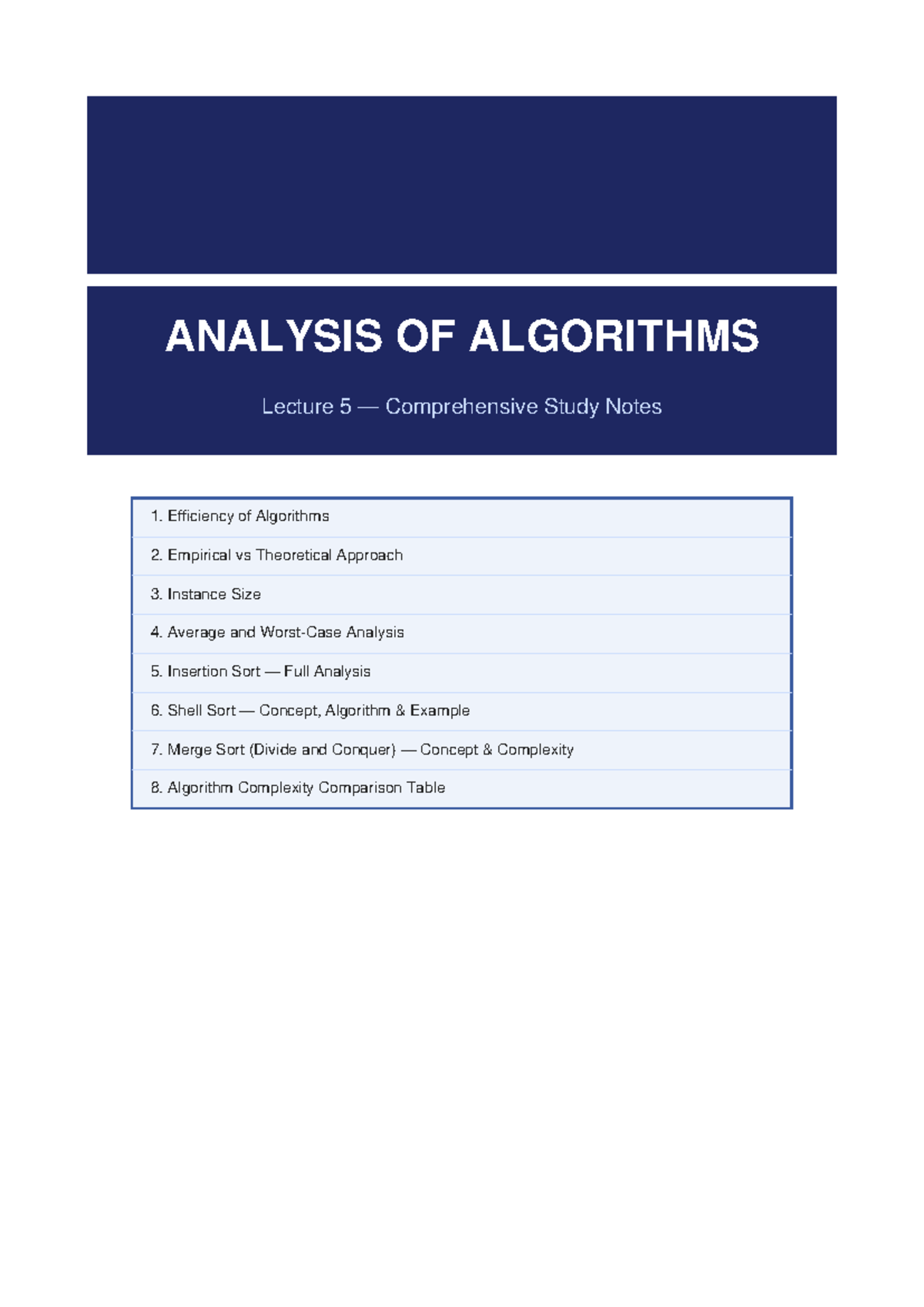 Lecture 5: Comprehensive Notes on Algorithm Analysis (CS101) - Studocu