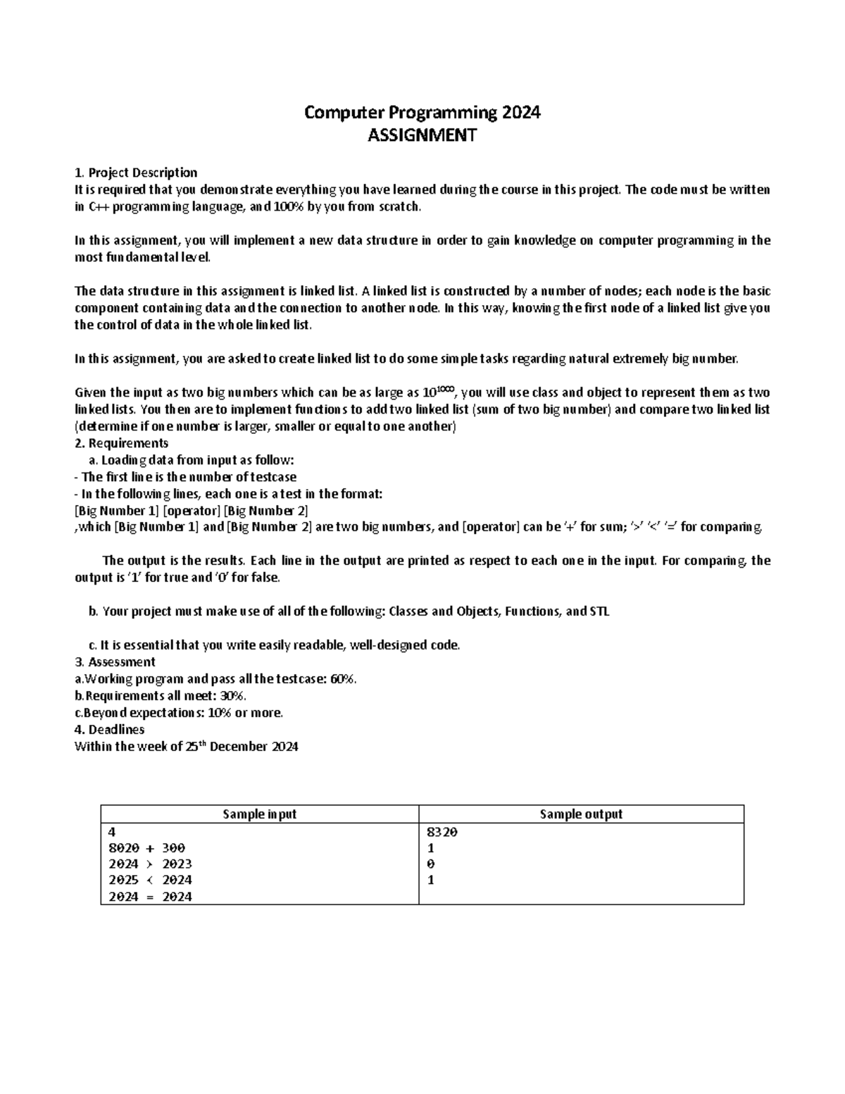 Assignment Computer Programming 2024 - Computer Programming 2024 ASSIGNMENT Project Description ...