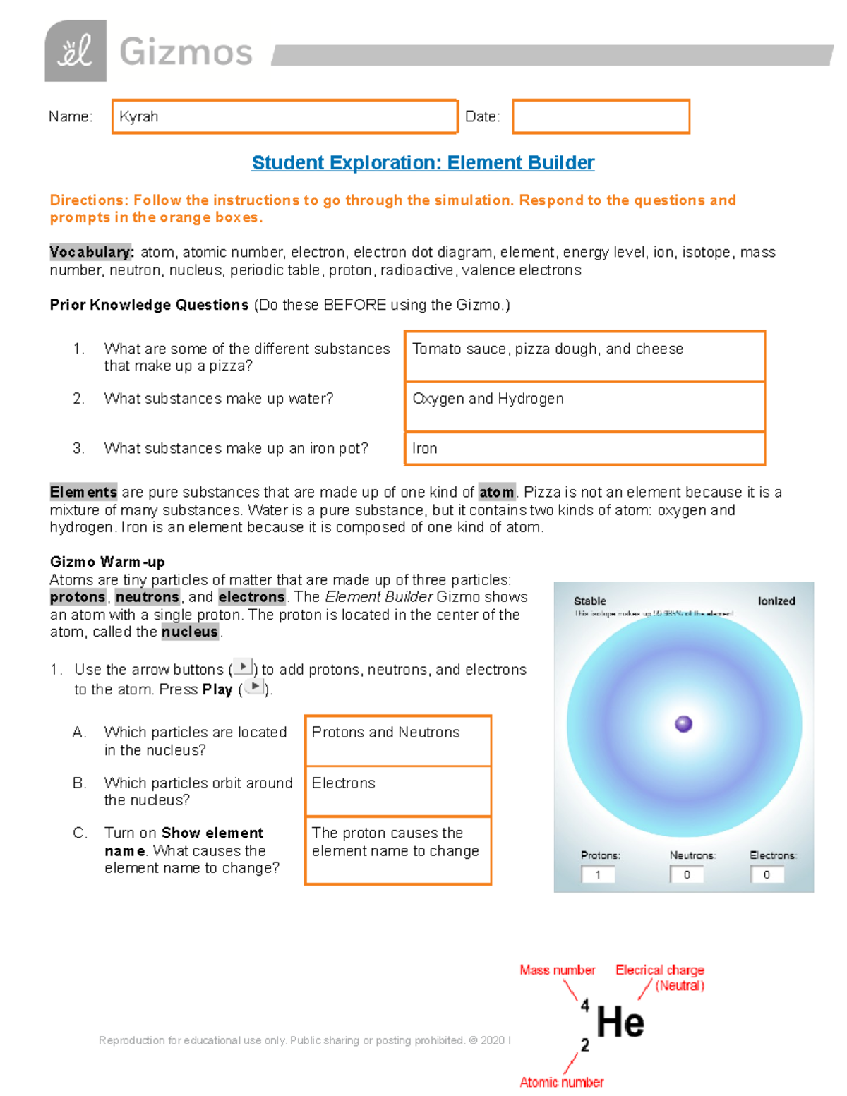 Student Exploration: Element Builder SE - Simulation Guide & Q&A - Studocu