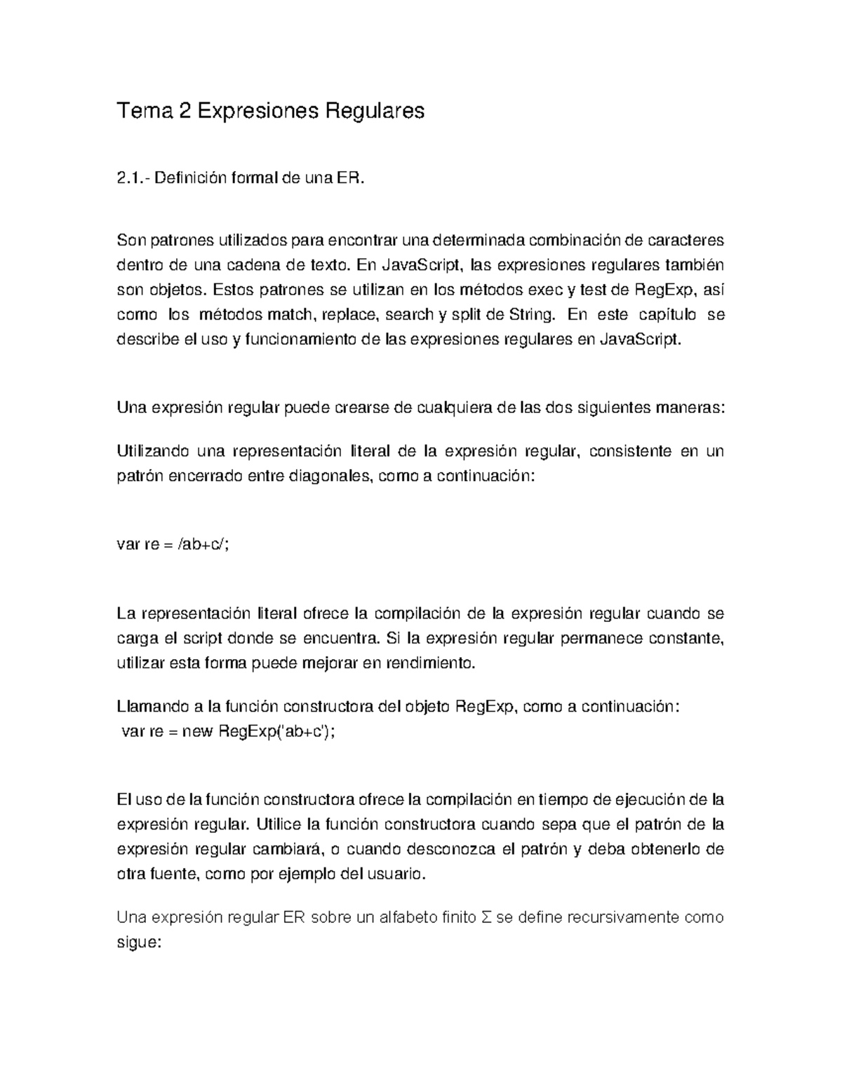 Tema 2: Expresiones Regulares en JavaScript y sus Aplicaciones - Studocu