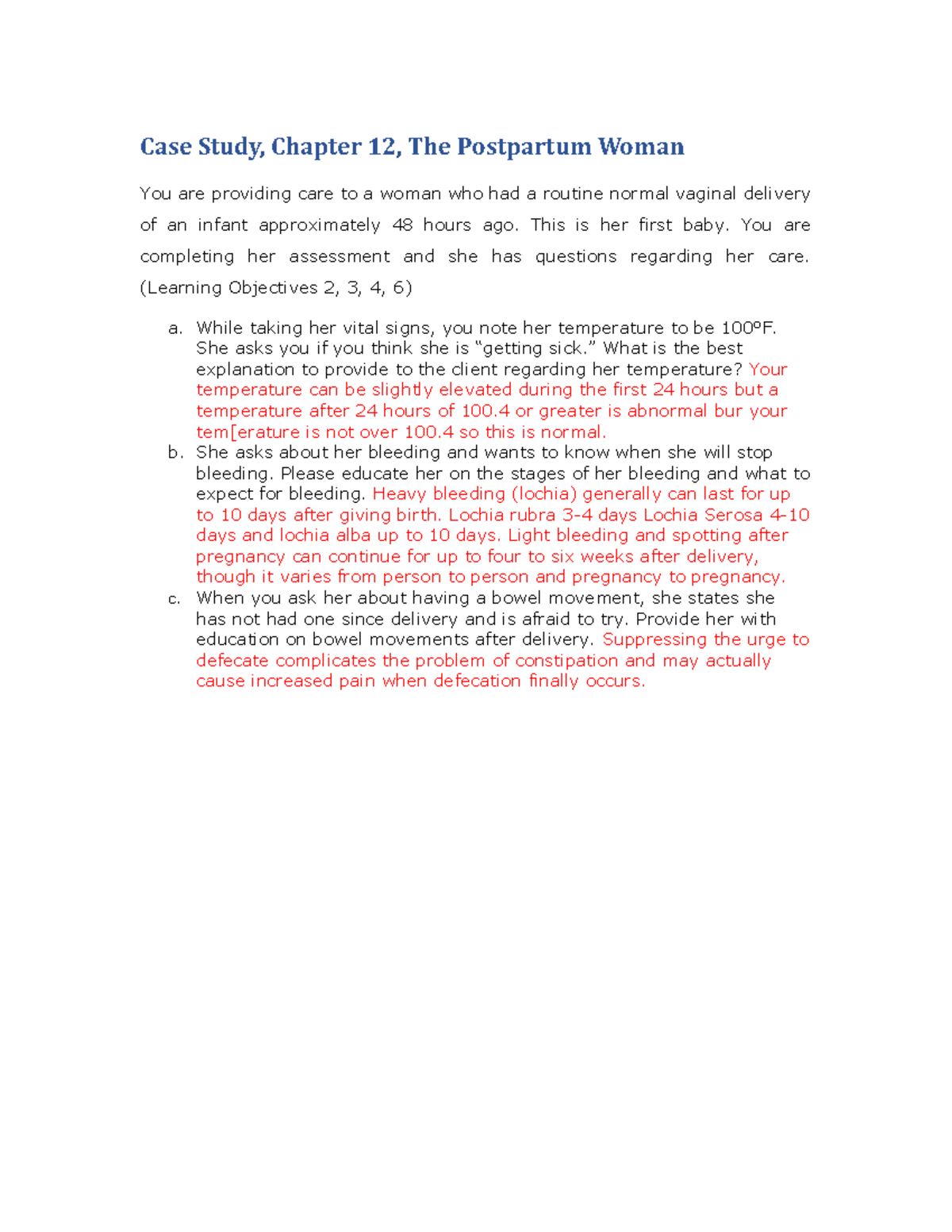 CS Case Study - Chapter 12: Care for the Postpartum Woman - Studocu