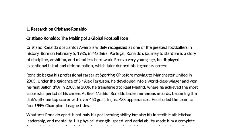 1. Research on Cristiano Ronaldo: The Making of a Football Icon - Studocu