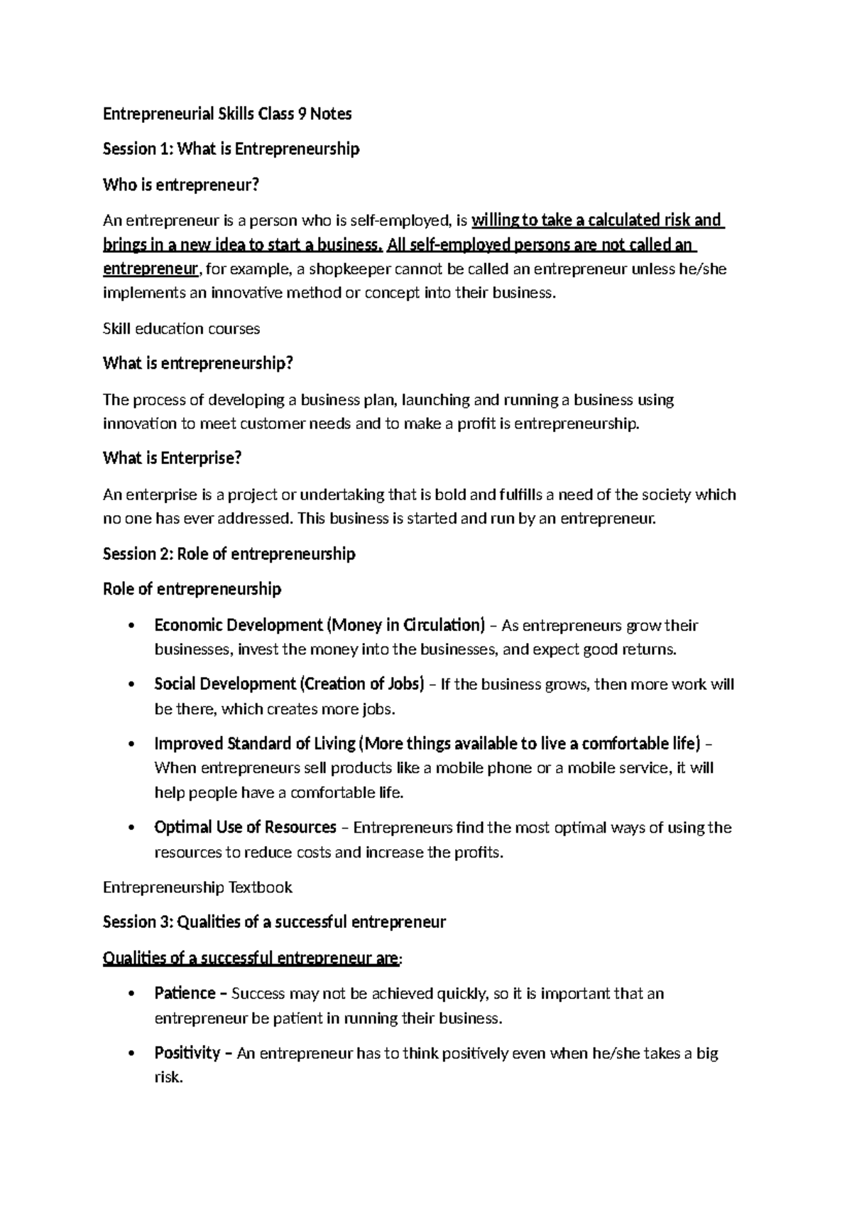 Entrepreneurial Skills Class 9 Notes: Understanding Entrepreneurship ...