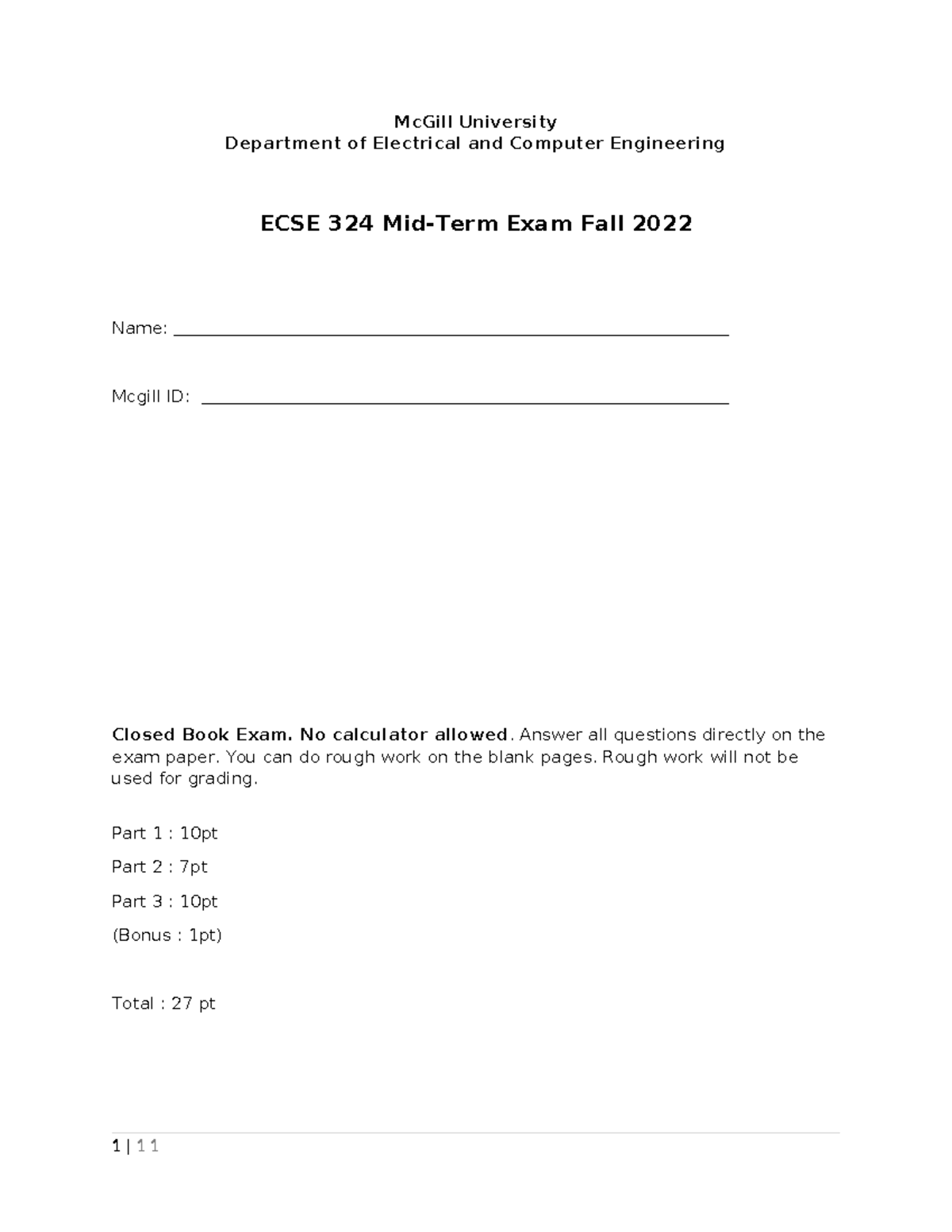 Midterm Exam ECSE 324 - McGill University Fall 2022 - Studocu