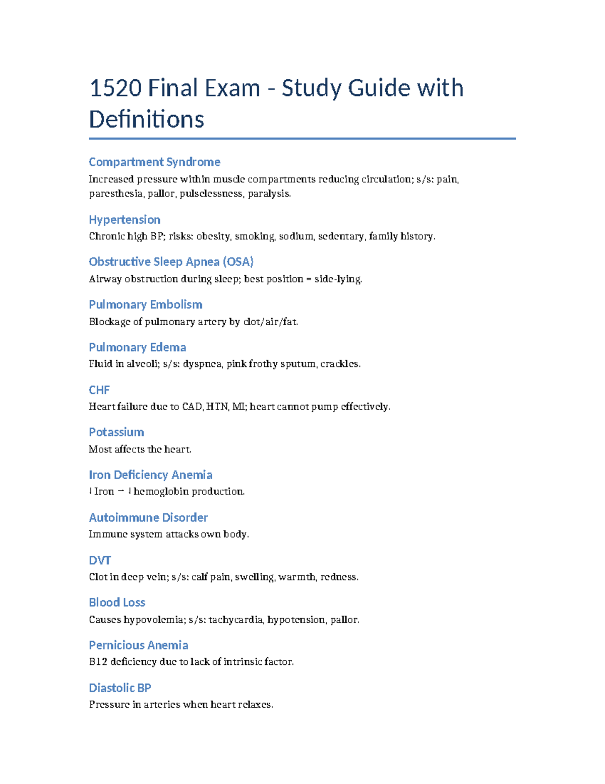 1520 Final Exam Study Guide: Key Definitions & Concepts - Studocu