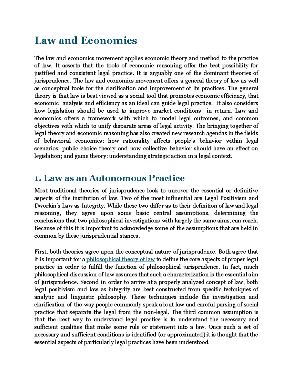 Law and Economics (LE 101): Analyzing Legal Practices via Economic ...