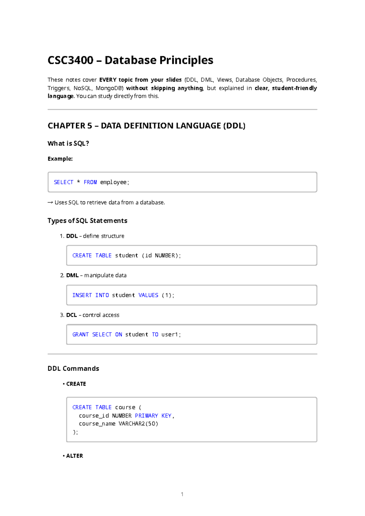 CSC3400 Database Principles – Comprehensive Study Notes - Studocu