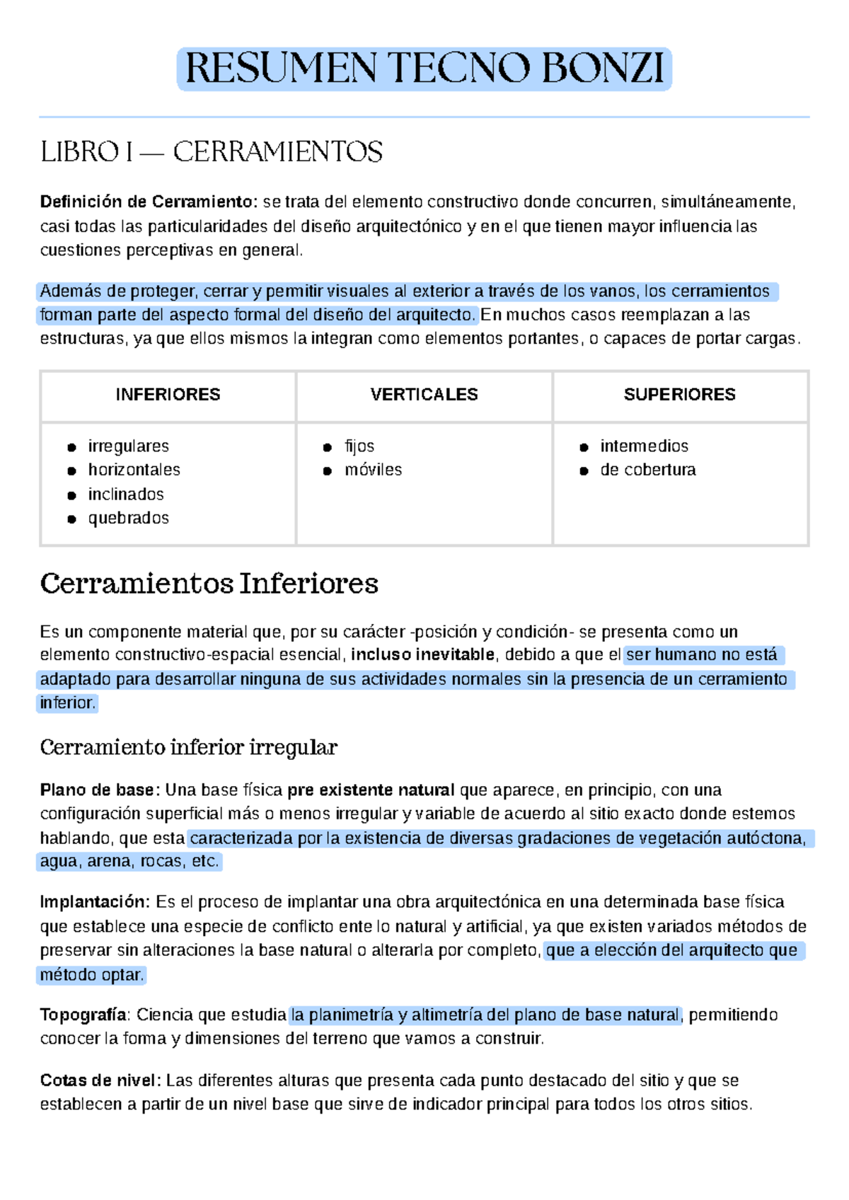 Resumen Tecno Bonzi - Libro I y II: Cerramientos y Estructuras - Studocu