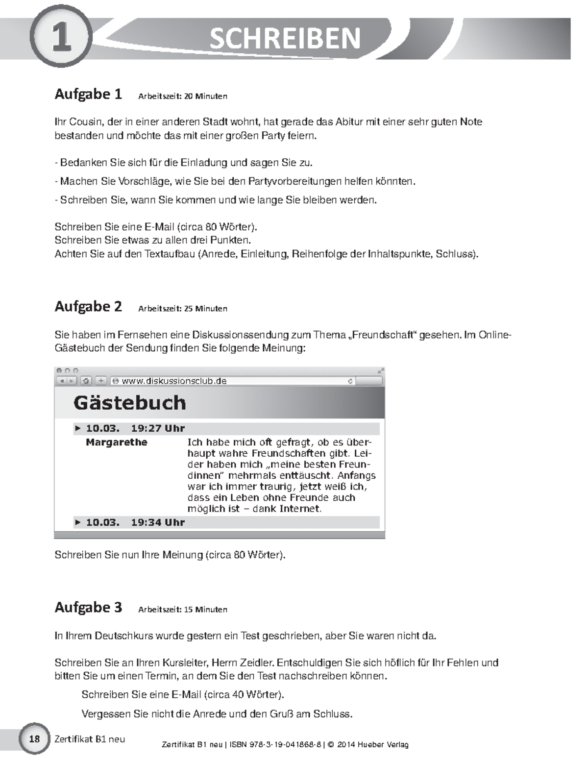 B1_German_Practice_Test: Writing Tasks and Discussion Topics - Studocu