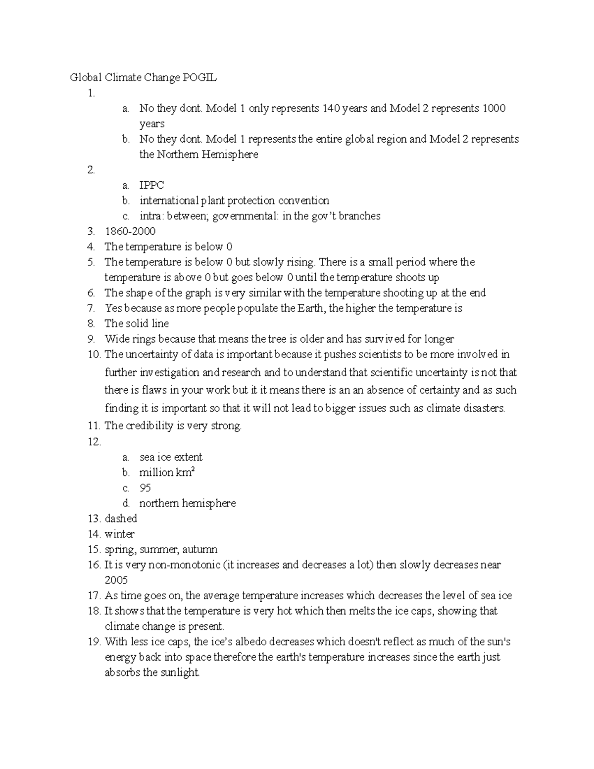 Climate Change POGIL Analysis and Insights - Studocu