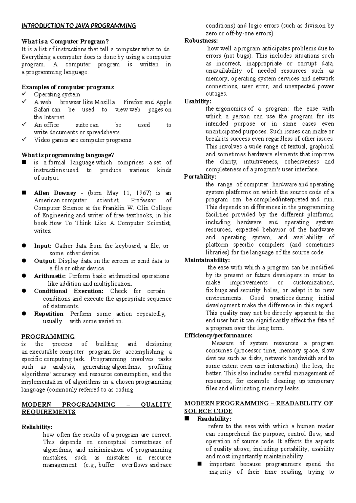 Computer Programming 1: Introduction to Java Programming Concepts - Studocu