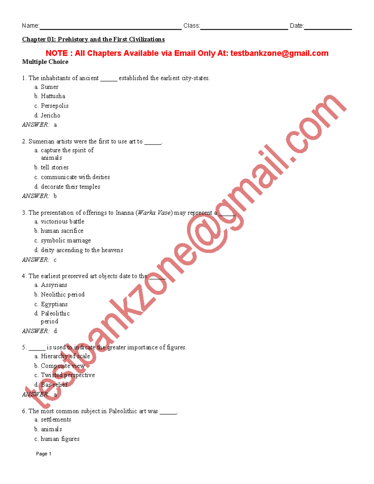 Chapter 01 Study Guide: Prehistory & First Civilizations - ART 101 ...
