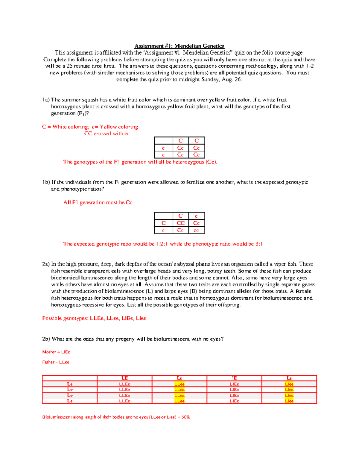 Mendel Genetics Problem Set Answer Key - Assignment #1: Mendelian ...
