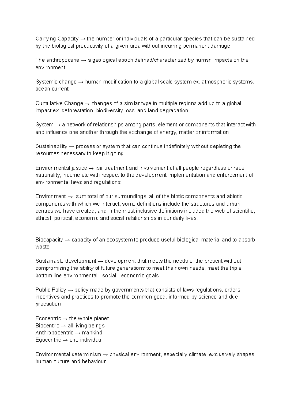 Midterm Definitions for Environmental Science (ENV101) - Studocu