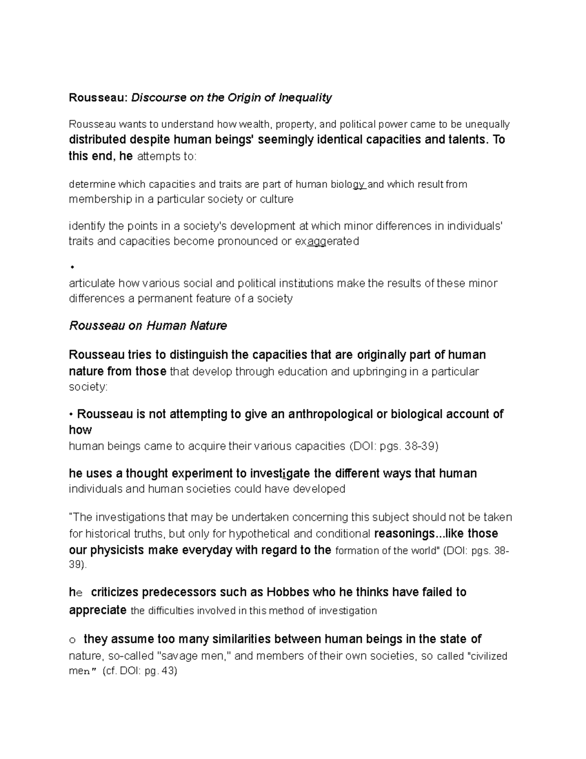 Rousseau - Summary Notes on _Discourse on Inequality_ (CC 101) - Studocu