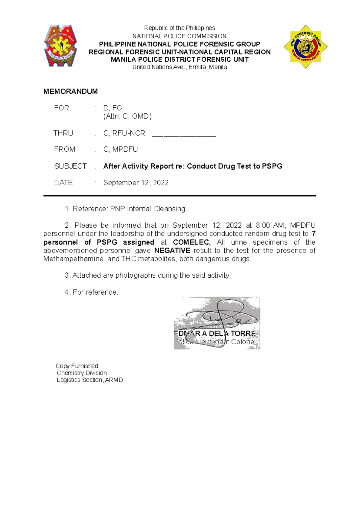 AAR PSPG September 12 - sample - Republic of the Philippines NATIONAL ...