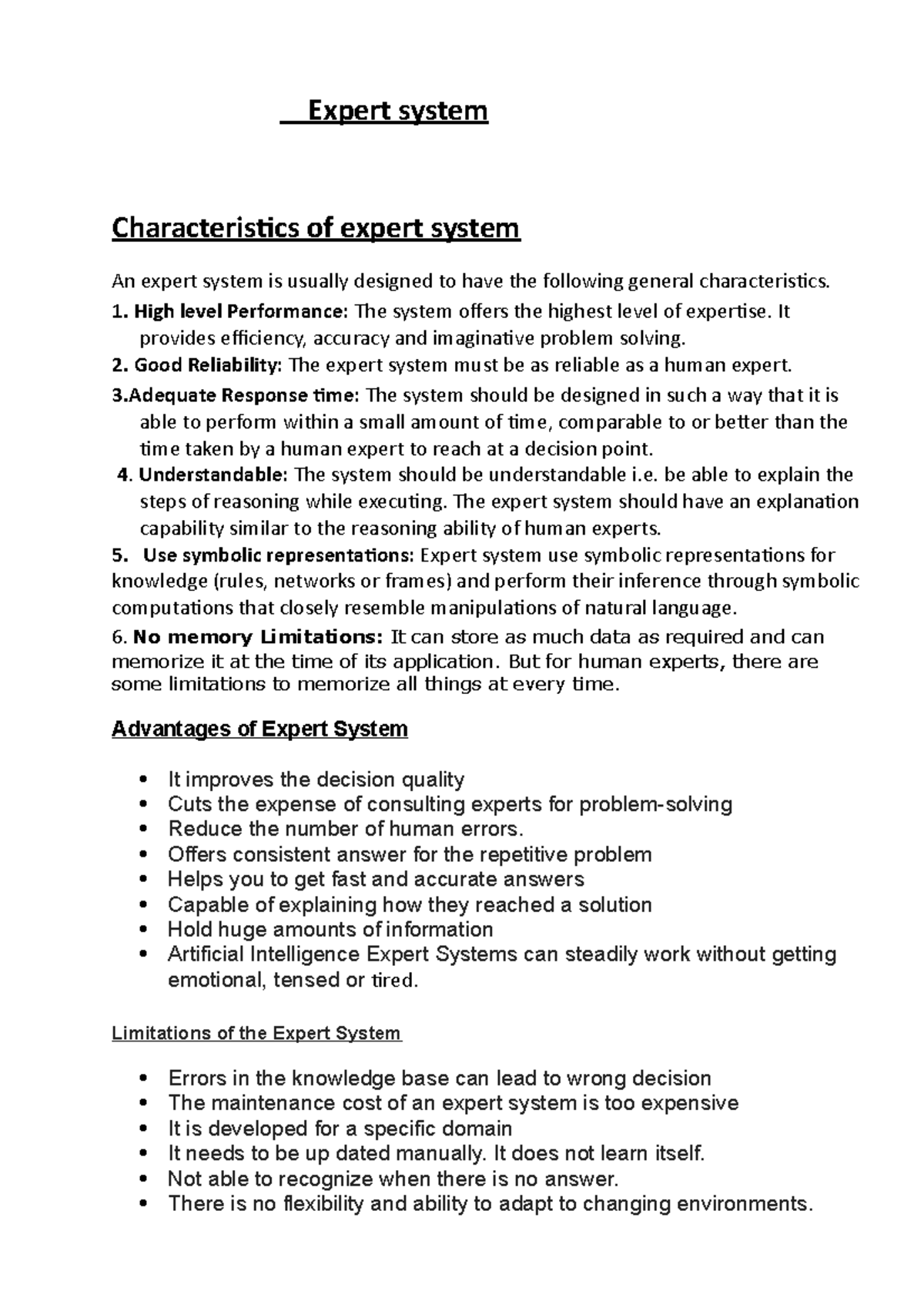 Architecture of Expert System - Expert system Characteristics of expert ...