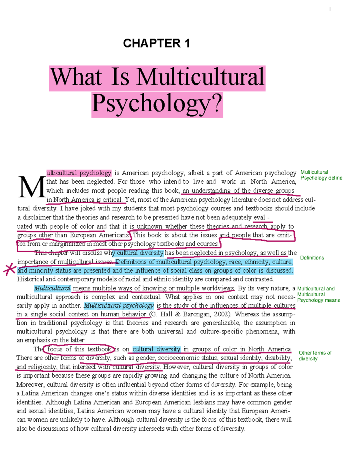 Understanding Multicultural Psychology in North America - CH1 - Studocu